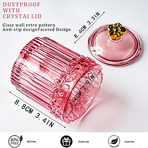 H&D HYALINE & DORA Pink Qtip Holder Dispensers Glass Apothecary Jars with Lids Bathroom Canisters Small Glass Jars for Cotton Ball, Cotton Swab