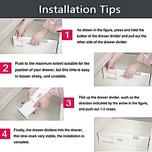 Drawer Dividers Organizers 4 Pack, Expandable from Length 14.9-21.3'', Adjustable 4" High, Deep Dresser Drawer Organizer, Plastic Drawer Separators for Clothing, Kitchen Utensils and Office Storage