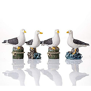 HOMERRY Garden Bird Statue - 4pcs Small Seagull Décor Birds Figurines Ornaments - Best Indoor Outdoor Statues Yard Art Figurines for Patio Lawn House