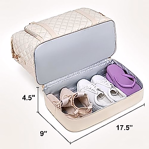 CAMTOP Women Ladies Travel Weekender Bag Overnight Duffel Carry-on Tote Bag with Luggage Sleeve fit 15.6 Inch Laptop Computer (Beige,Quilted)