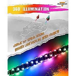 Auxbeam 8 Pods RGB LED Rock Lights + 3FT RGB LED Lighted Whips w/Brake & Turn Signal Light 2Pcs, Bluetooth Multicolor Neon Accent Lights for ATV UTV SUV Trucks Boat