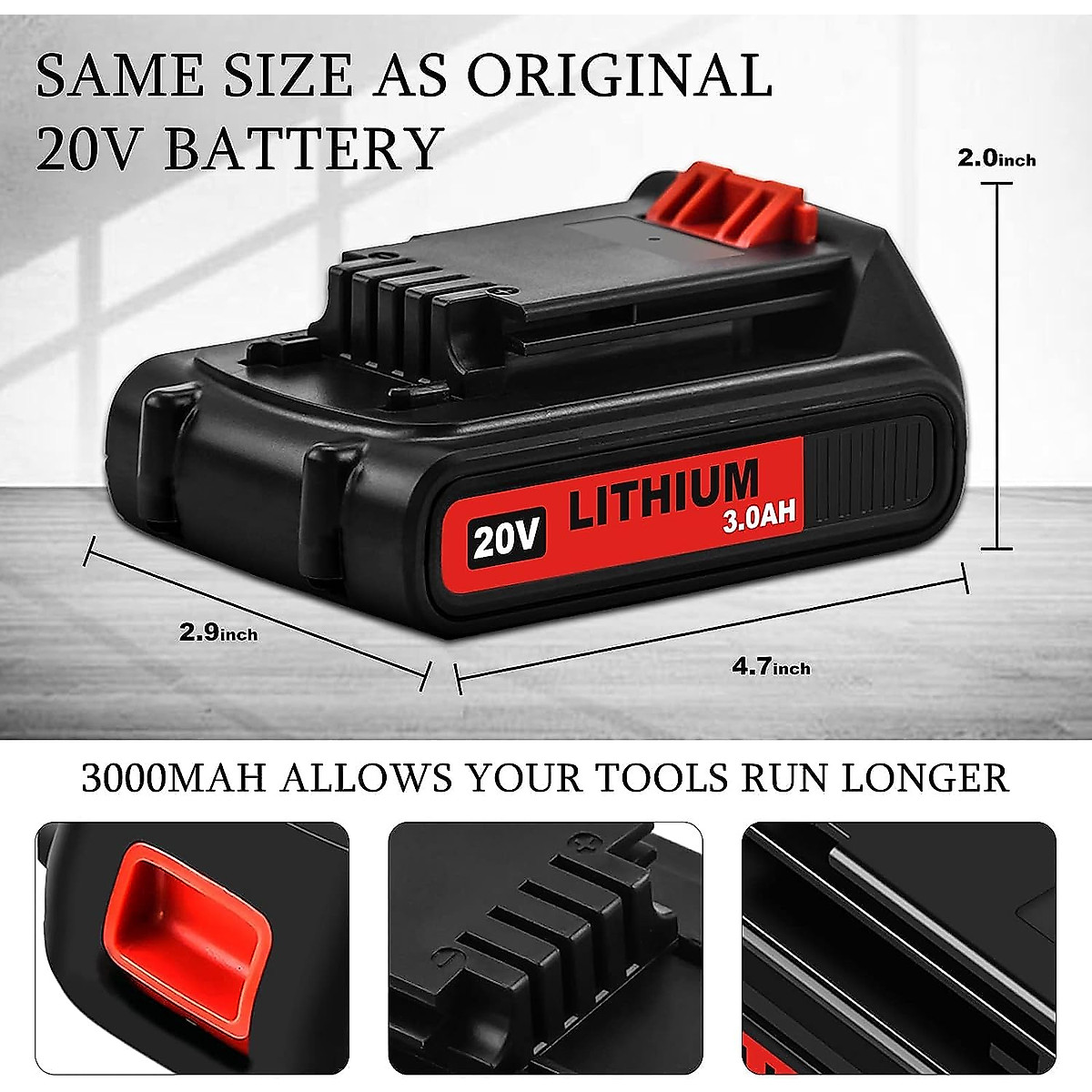 2 Pack 20Volt 3.0Ah MAX LBXR20 Repalcement for Black and Decke 20v Lithium Battery Compatible with Black and decker 20v battery LB20 LBX20 LST220 LBXR2020-OPE LBXR20B-2 LB2X4020 Cordless Tool（red）