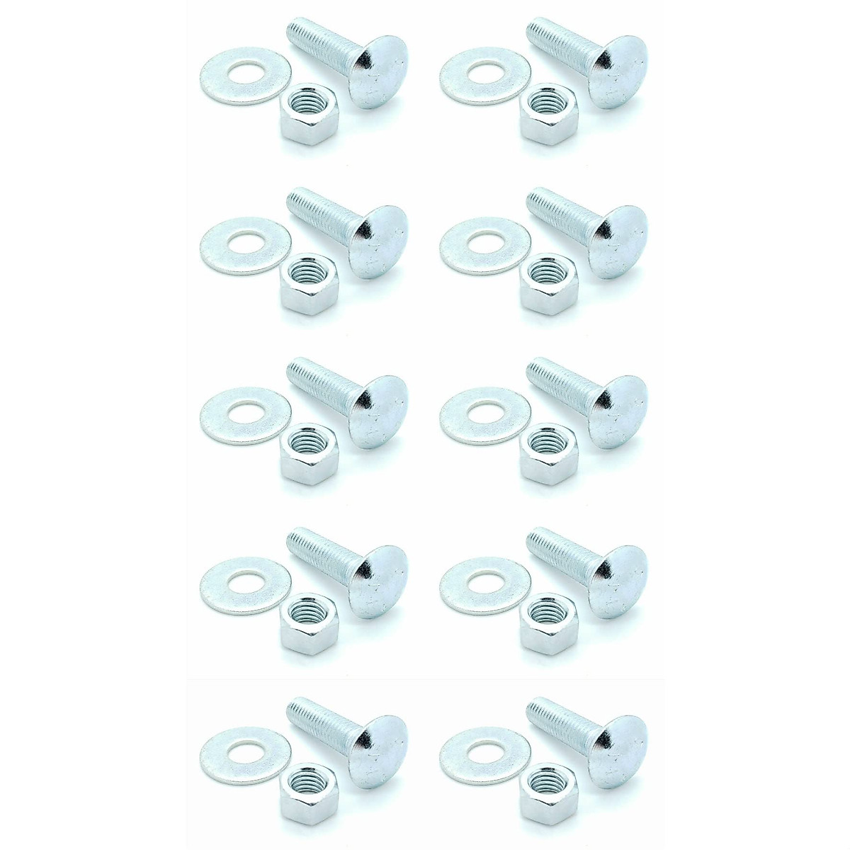 Ten (10) 1/2-13 x 2" Long Carriage Bolts Set w/Nuts & Washers (BCP346)