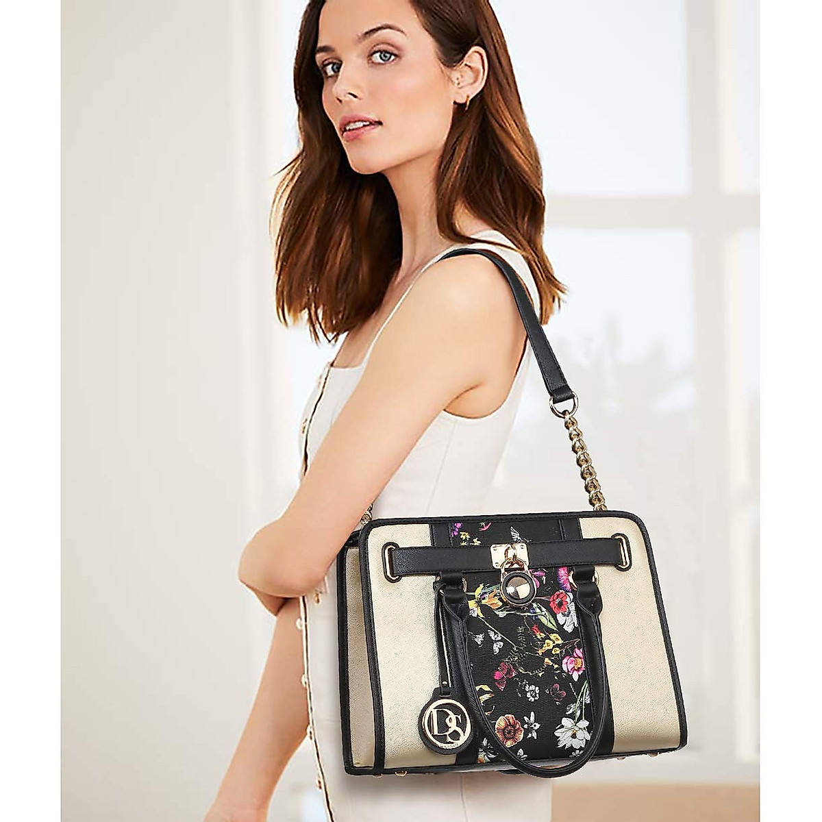 Dasein Two Tone Satchel Handbags Purses for Women Vegan Leather Shoulder Bags Large Tote Bag with Matching Wallet