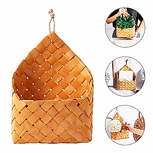 Cabilock Air Plants Hanging wicker basket Hand- Woven Wood Storage Basket Magazine Basket Wall Hanging Flower Holder Wooden Plants Basket for Plants Succulent Wall Decor