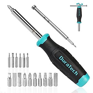 DURATECH Multi-bit Screwdriver Set, 18-in-1 Screwdriver with T-bar and Precision Screwdriver Stored in Shaft, Phillips/Slotted/Torx/Square, Professional All in One Tool Kit for Repairing