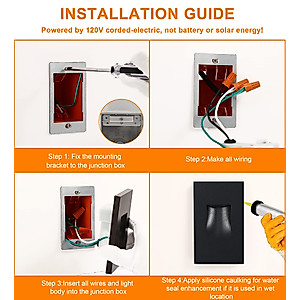 CLOUDY BAY 120V Dimmable 5 Color LED Indoor Outdoor Step Light,2700K/3000K/3500K/4000K/5000K 3W 35lm,Stair Lights,Black,6 Pack