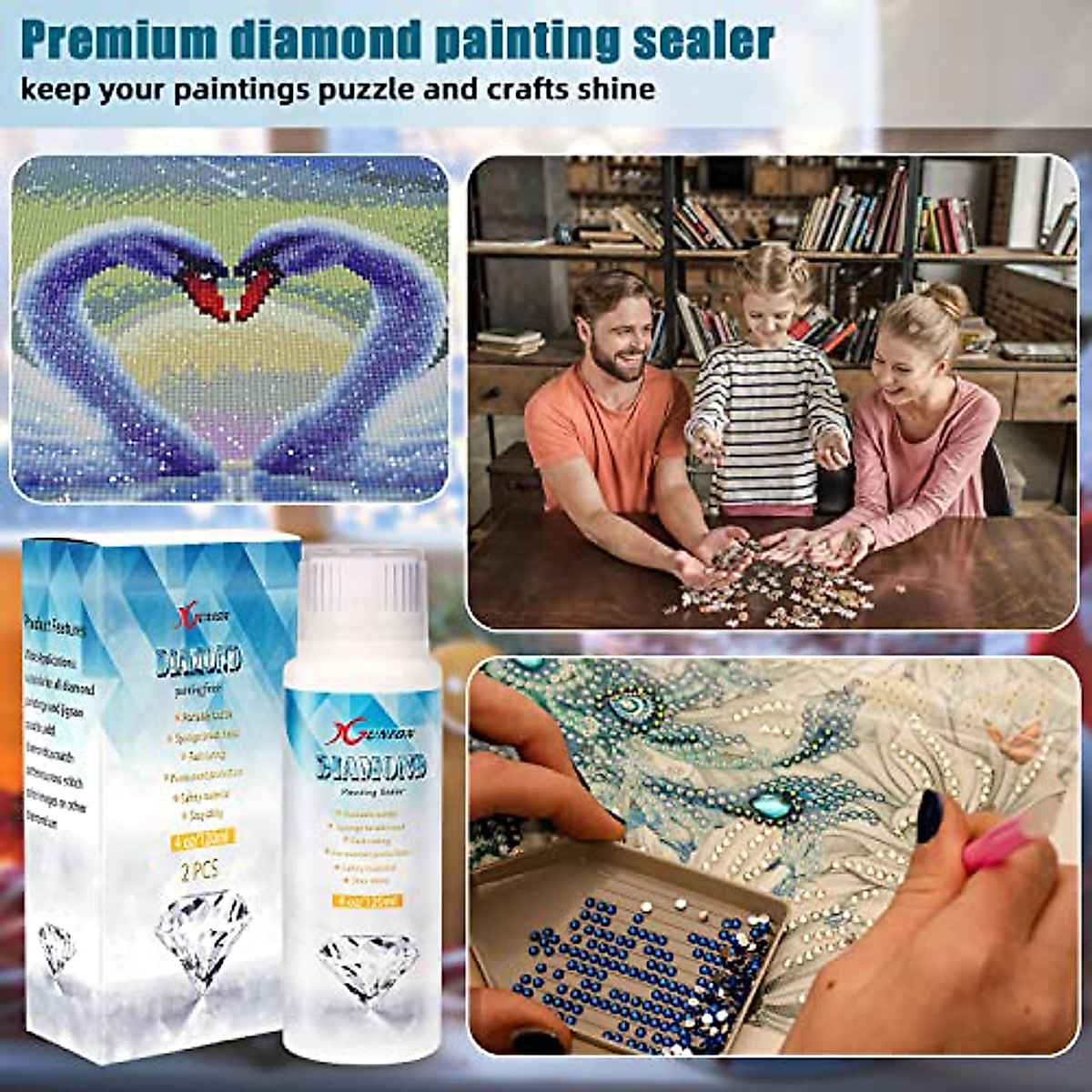 Diamond Painting Sealer 2 Pack 240ML 5D Diamond Painting Glue Sealer Permanent Hold & Shine Effect Diamond Painting Accessories Glue for Diamond Painting, Puzzles and DIY Craft (4 OZ Each Bottle)