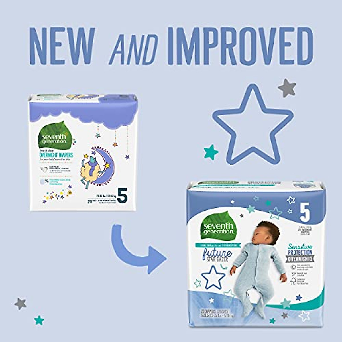 Seventh Generation Baby Free & Clear Overnight Diapers, Stage 5, 20 Count (Pack of 4)
