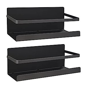 Derkniel 2 Pack Magnetic Spice Rack Organizer for Refrigerator, Magnet Fridge Spice Shelf with Strong Magnet Back for Holding Seasoning, Jars, Bottles, Cans, Beverages (Black)