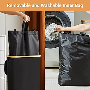 Fiona's magic Laundry Hamper Basket with Lid, Handwoven 100L Large Clothes Hamper with Removable Liner Bags, Collapsible White Tall Hamper for Bathroom, Bedroom and Dorm Room Organizer