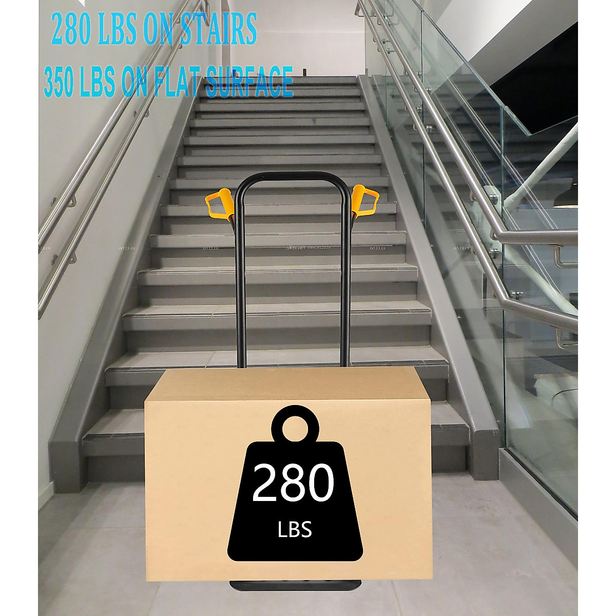 Mstge Stair Climbing Hand Truck, 2 in 1 Stair Climber Dolly Heavy Duty, 350 Lbs Capacity Stair Trolley Cart with 6 Rubber Wheels and Elastic Rope