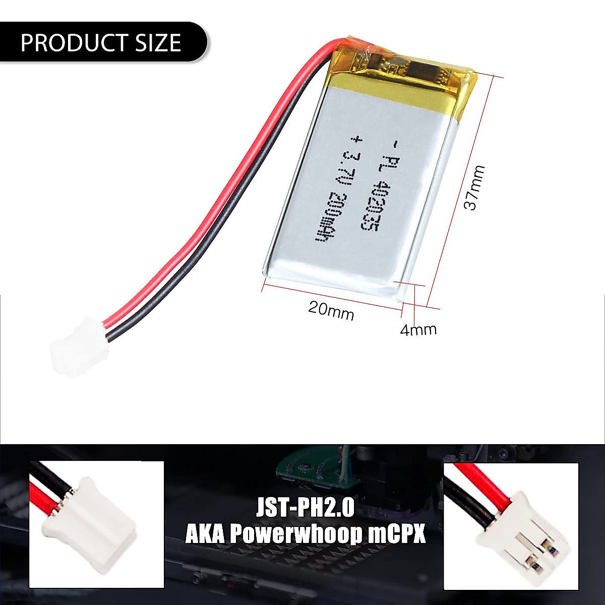 AKZYTUE 3.7V 200mAh 402035 Lipo battery Rechargeable Lithium Polymer ion Battery Pack with JST Connector