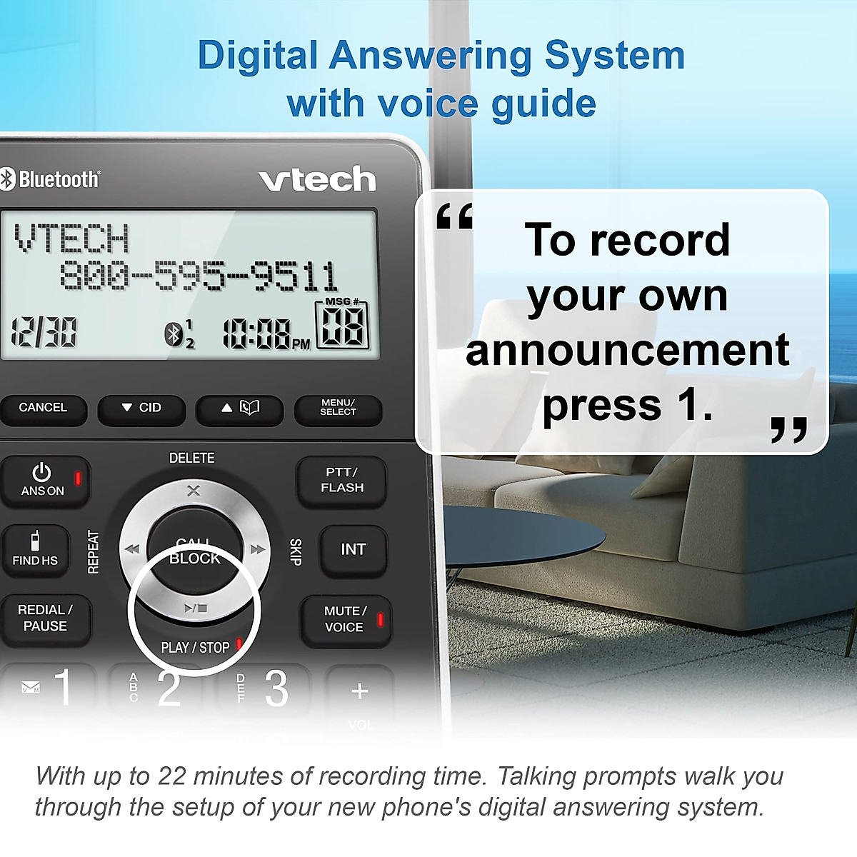 VTech VS306-3 DECT 6.0 3 Handsets Cordless Home Phone with Bluetooth, Answering System, Smart Call Blocker, Caller ID Announce, Backlit Display, Duplex Speakerphone (Silver & Black)