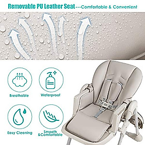 BABY JOY Convertible High Chair for Babies & Toddlers, Height Adjustable, Grow & Go High Chair w/Recline & Footrest, Removable Dishwasher Safe Meal Tray, Portable Baby Dinning Chair w/Wheels (Gray)