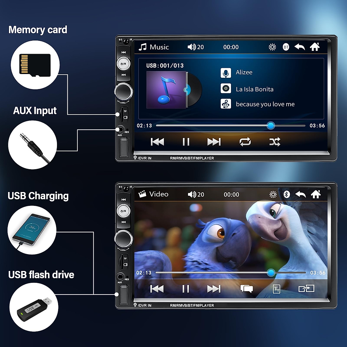 AMPrime Double Din Car Stereo Radio with Bluetooth 7” Touch Screen FM Receiver MP5 Car Player Support Mirror Link for Phone + Backup Camera/Steering Wheel Control