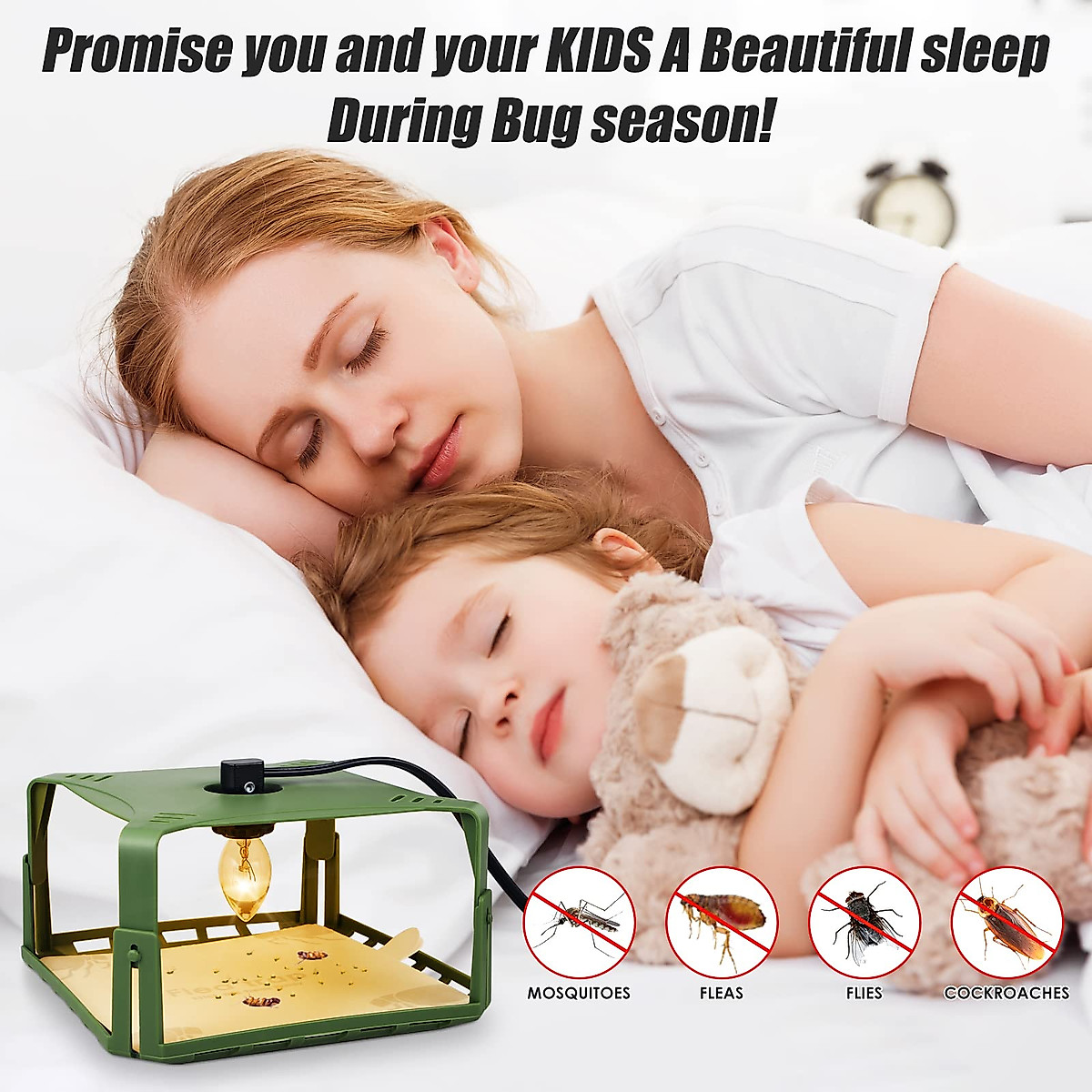 Flea Trap Indoor 2Pcs,Flea Strap Flea Killer Trap Pad Bed Bug Trap with 2 Glue Discs Odorless flea Light Bulb for Inside Your Home Like Fleas,Flies,Mosquitoes,Gnats,Moths