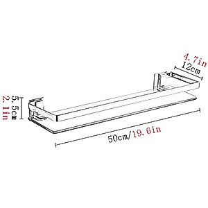 YHPD Glass Shelf for Bathroom Tempered Glass Bathroom Shelf Wall-Mounted, Heavy Duty Brackets, 50cm/19.6in (Color : Gold)