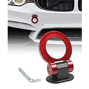 ESEWALAS Car Tow Hook Car Sticker,Tow Hook Kit Car Decorations Sticker,Ring Track Racing Style Decorative Trailer Tow Hook,Bumper Trailer Sticker (ONLY Decoration) (Red)