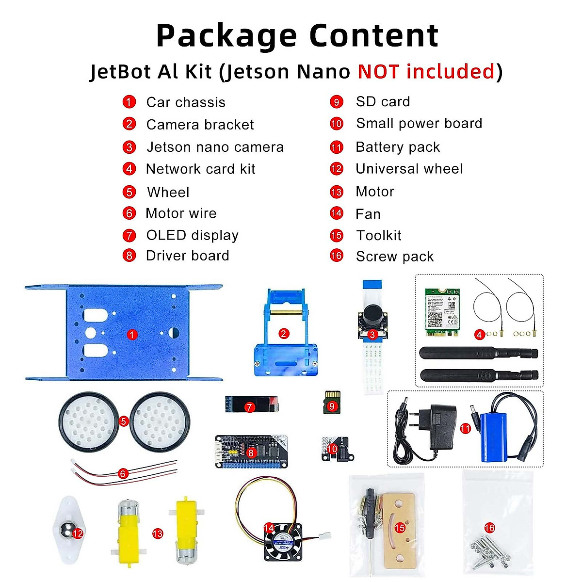 JetBot AI kit Provided by Jetson Nano, with Front Camera Dual Mode Wireless WiFi Bluetooth Facial Recognition Object Tracking(Blue, Without Jetson Nano)