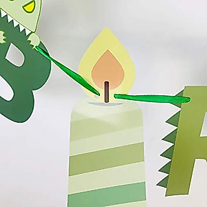 Dinosaur Banner Set Letter Card Dinosaur Theme Event Party Supplies Decoration Happy Birthday Banner for Kids Favorite Boy Gift (Green)