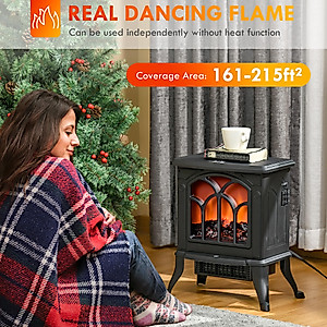 HOMCOM 17" Freestanding Electric Fireplace Stove, Fire Place Heater with Realistic Logs and Flame Effect, Adjustable Temperature, and Overheat Protection, 750W/1500W, Black