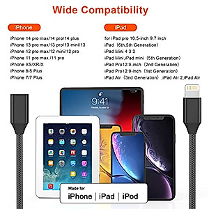 for iPhone Charger Extension Cord,[Apple MFi Certified] Nylon Braided Lightning Extender Dock Cable Male to Female Adapter 3.3FT for iPhone 14 Pro 13 Pro 12 11 X XR 8 7 6 Pass Video,Data,Audio