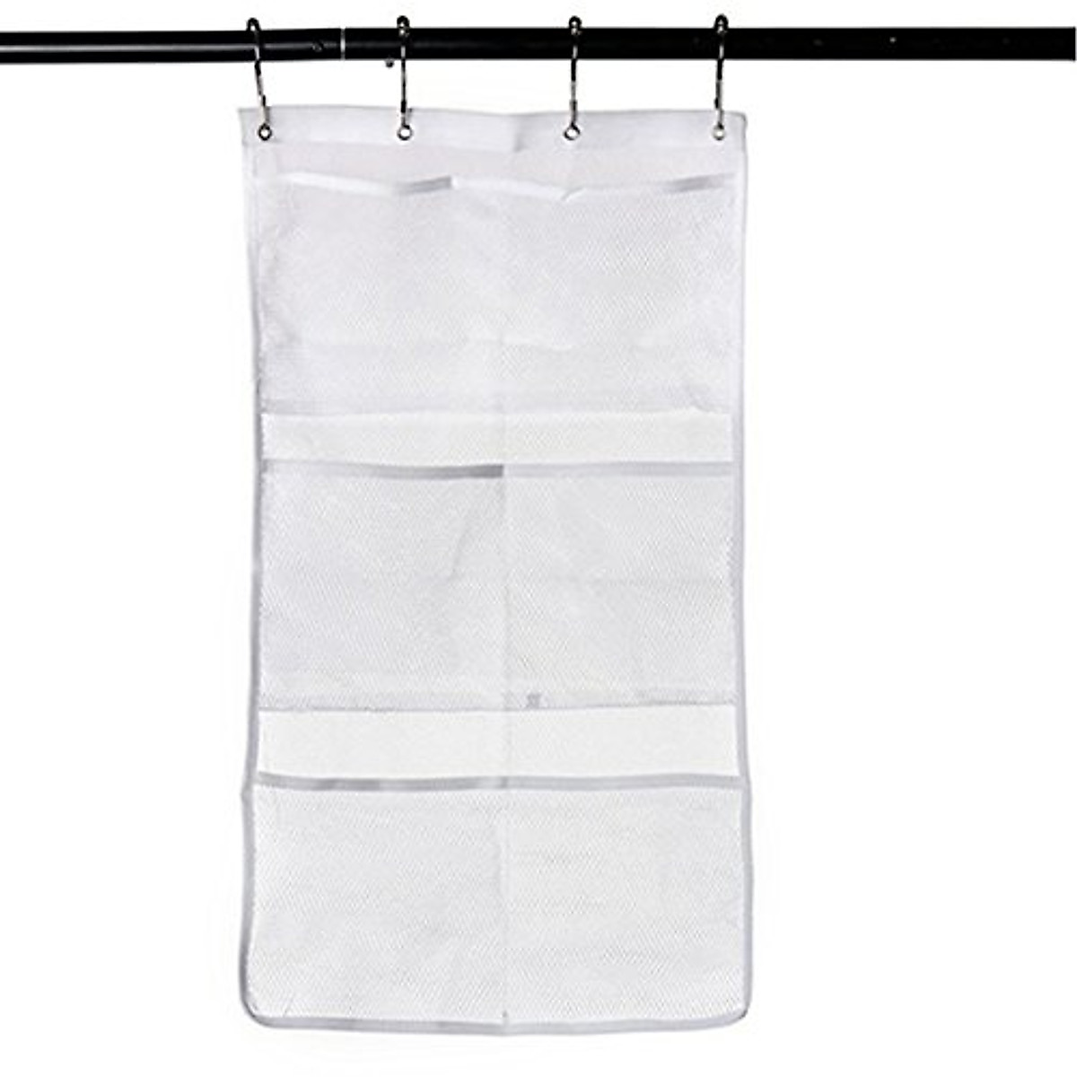 2 Pack Mesh Shower Organizer Hanging Mesh Pockets Bathroom Caddy 6 Pockets Hang Curtain Rod with 4 Rings, Shampoo Shower Organizer, Quick Dry, Space Saving