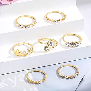 Gold Stackable Rings for Women Gifts Trendy Stuff Simple Star Moon Heart Knuckle Rings Set Boho Rings Cute Stuff Birthday Gifts Gold Rings Pack Jewelry