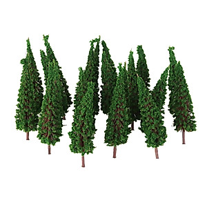 MANGOUSONG Miniature Trees,50Pcs Green Pagoda Trees Model Train Railway Park Street Scenery HO 1:100 Scale