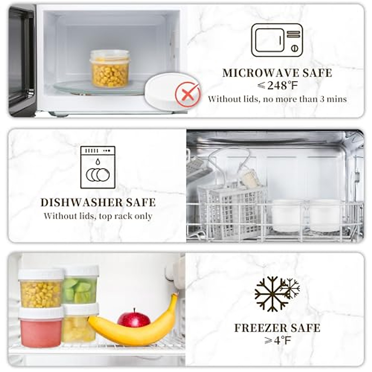 TUZAZO 5 Oz Food Storage Jars with Screw Lids (12-Count) BPA Free Small Plastic Freezer Containers for Sauce, Jam and Puree, Reusable Plastic Ice Cream Containers