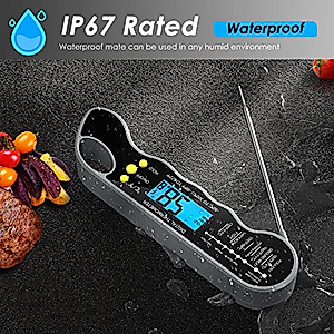 Instant Read Meat Thermometer for Kitchen Cooking, Ultra Fast Precise Waterproof Digital Food Thermometer with Backlight, Magnet and Foldable Probe for Deep Fry, Grill