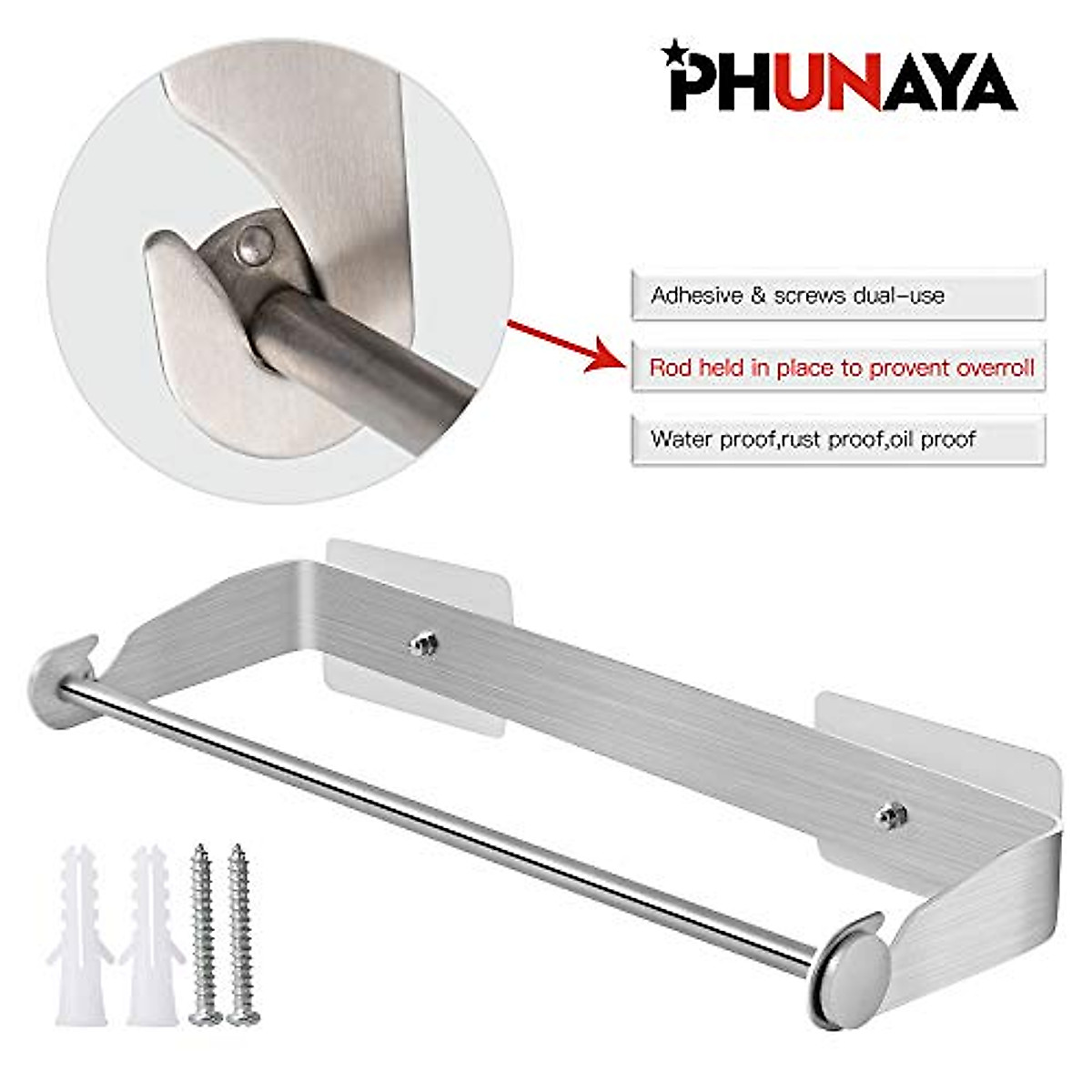 PHUNAYA Under Cabinet Paper Towel Holder Wall Mount for Home Kitchen,Stainless Steel for Large Rolls-Brushed Nickel
