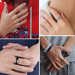 EIELO 9Pcs Stainless Steel Band Rings for Men Women Cool Fidget Spinning Chain Ring Anxiety Relief Fashion Simple Wedding Engagement Silver Ring Set