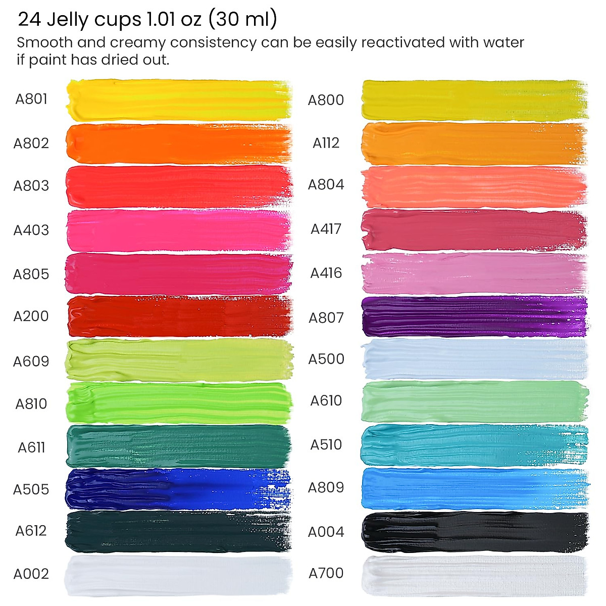 ARTEZA Gouache Paint, Set of 24, Jelly Gouache Paints, 30 ml/1 oz Tubs, Gouache Set for Canvas, Paper, and Wood