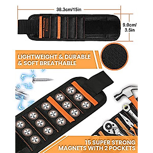 Magnetic Wristband Tools Valentines Day Gifts for Him, KFK Tool Belt with 15 Magnets for Holding Screws/Nails/Drill,Valentines Day Gifts for Men/Father/Dad/DIY Handyman/Husband Women