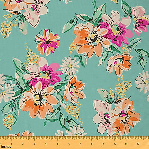 Flower Upholstery Fabric by The Yard, Vibrant Floral Pattern Outdoor Fabric, Watercolor Tropical Plant Decor Fabric, Abstract Aesthetic Quilt Fabric for Clothing Quilting Sewing, 1 Yard, Colorful