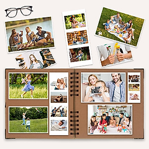 Scrapbook Album, 8 x 8 Inch Scrap book, 60 Brown Blank Pages Scrapbooks, Hardcover Photo Album Scrapbook, Kraft Paper Memory Book, Traveling, Birthday & Holiday Gifts.