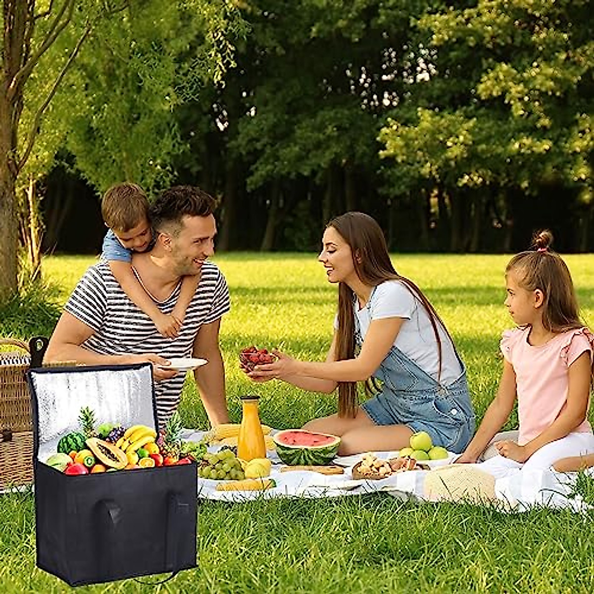 PATIKIL 2 Pack Insulated Reusable Grocery Bag, X-Large Food Delivery Bags with Zipper Thermal Food Bag for Hot/Cold Food Groceries Travel Beach, Black (16"x10"x13")