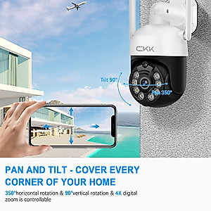 【Pan Tilt Zoom】 Wireless Security Camera System,4pcs 3MP PTZ Cameras Outdoor Indoor, 8 Channel 3MP WiFi Surveillance NVR System with 1TB Hard Drive,Floodlights & Siren Alarm,AI Human Detection