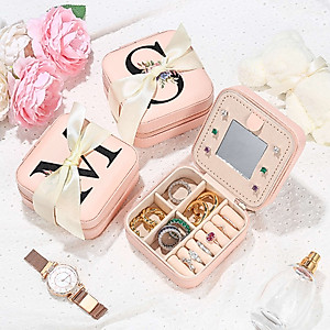 Parima Pink Jewelry Box for Women, Small Travel Organizer with Initial - Jewelry Box Organizer, Portable, Zipper, 4 Compartments, Ideal Gift for Birthdays, Valentine's Day, Christmas