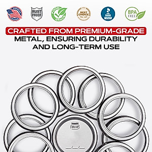 FORJARS - 100 Regular Mouth. Canning Rings are made of stainless steel. 0.5 Inch Height, 100-Piece Set. Regular mouth mason jar lids are secure with an airtight fit.