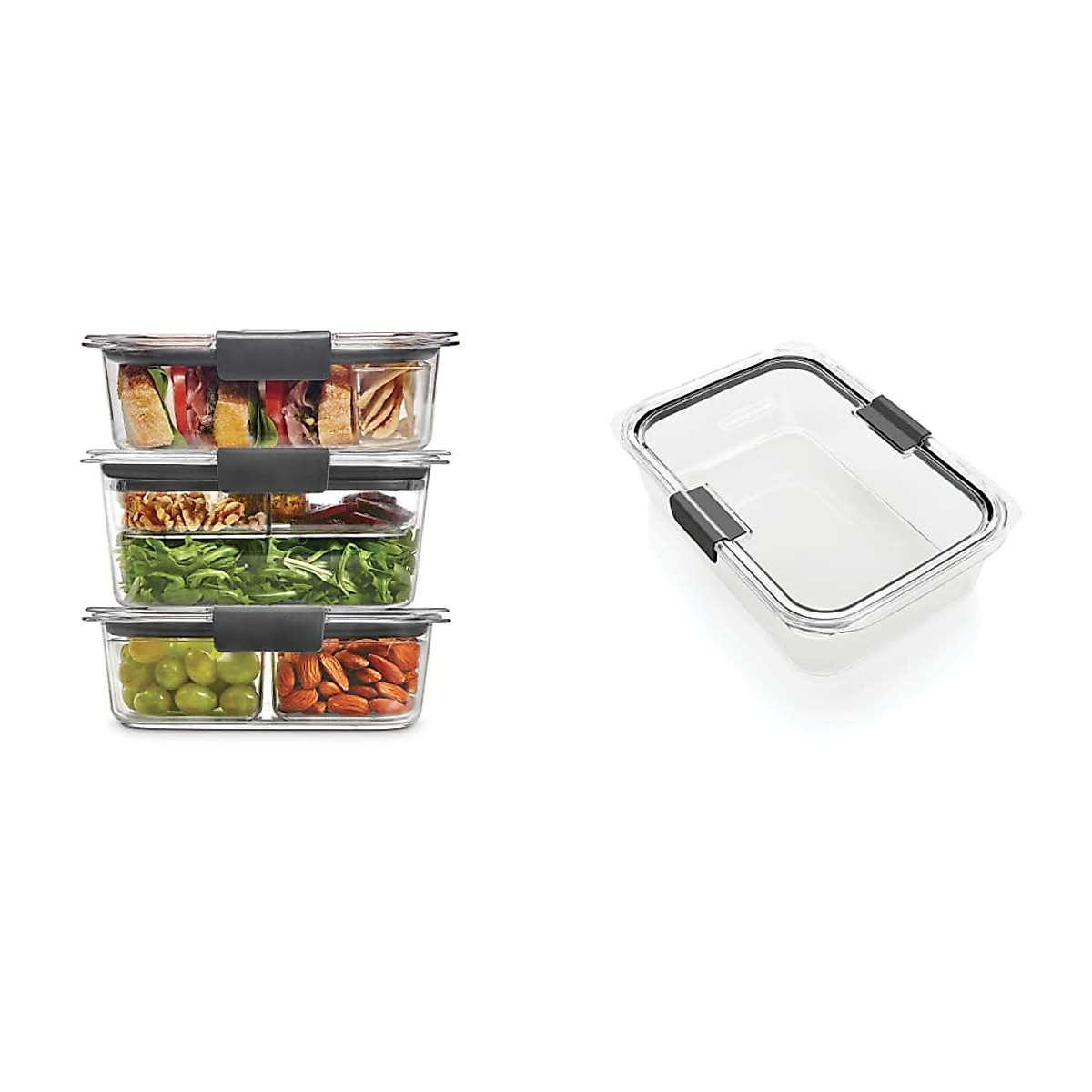 Rubbermaid 12-Piece Brilliance Food Storage Containers, Clear/Grey & Brilliance Food Storage Container, Large, 9.6 Cup, Clear 1991158