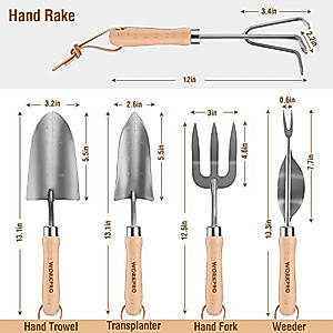 WORKPRO Garden Tool Set, 5 Piece Heavy Duty Steel Gardening Tools Kit with Wooden Handle, Includes Hand Trowel, Transplanter, Weeder, Hand Fork and Hand Rake, Gardening Gifts for Women Men