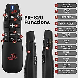 Wireless Powerpoint Presentation Remote Clicker and Keynote Presenter with Wireless Mouse (PR-820) from Red Star Tec