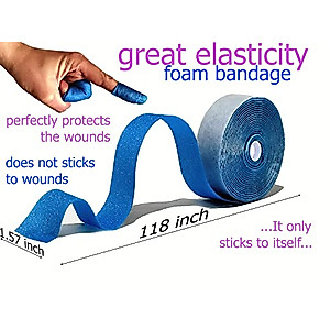 Czenano Fingertip Bandages & Knuckle Bandages & Toe Bandages & Bandaids for Thumbs - Latex Free Bandaid - Finger Bandages for Cracked Fingers - Elastic (1.57 Inch Width x 118 Inch Length) (Blue)