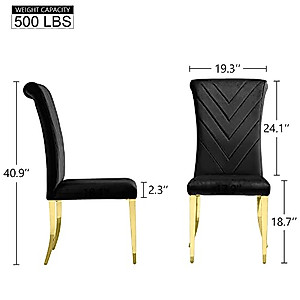 AZhome 5 Pieces Dining Table Set, Black and Gold Kitchen and Dining Room Sets for 4, Gold Metal X-Shaped Base Dining Table, Black Velvet Upholstered Dining Chairs with Gold Stainless Steel Legs