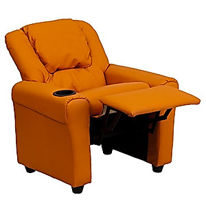 BizChair Orange Vinyl Kids Recliner with Cup Holder and Headrest