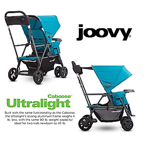 Joovy Caboose Ultralight Sit and Stand Double Stroller with Rear Bench and Standing Platform, 3-Way Reclining Seats, Optional Rear Seat, and Universal Car Seat Adapter (Turq)