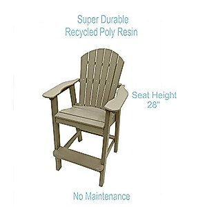 Phat Tommy Tall Balcony Adirondack Chair, Recycled Poly Outdoor Furniture, High Patio Bar Height Stools for Decks, Pools, Lawns, Backyard Patio and Front Porch, Weatherwood